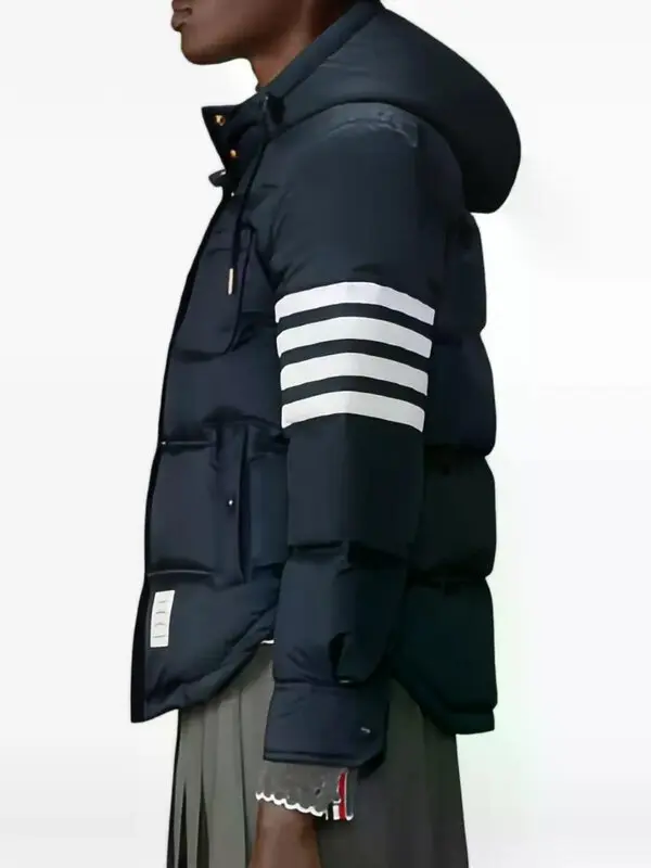 Thom Browne Down Hooded Jacket With Four-bar Detail