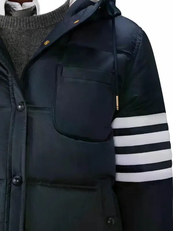 Thom Browne Down Hooded Jacket With Four-bar Detail