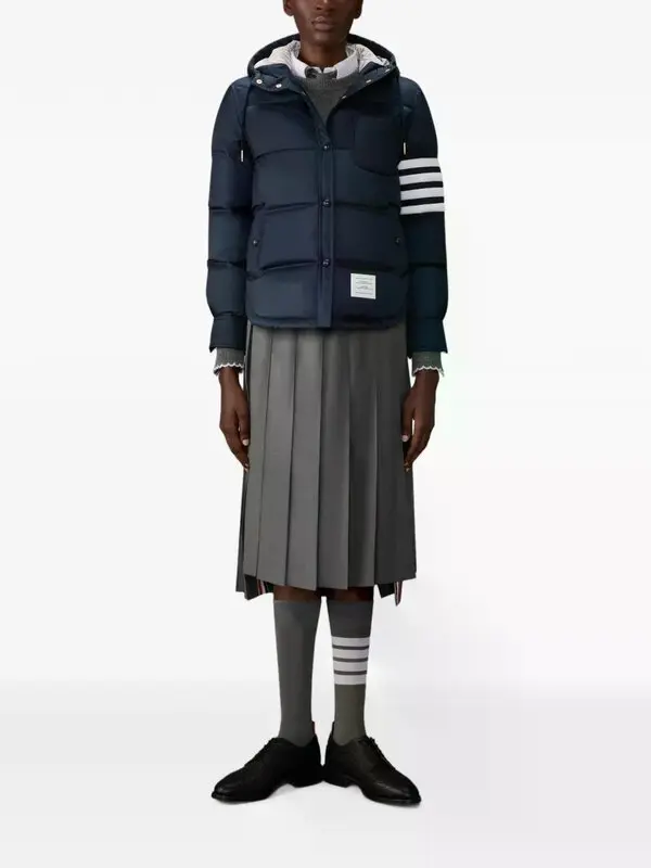 Thom Browne Down Hooded Jacket With Four-bar Detail - Blue