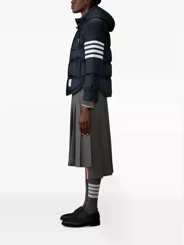 Thom Browne Down Hooded Jacket With Four-bar Detail - Blue