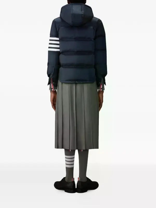 Thom Browne Down Hooded Jacket With Four-bar Detail - Blue