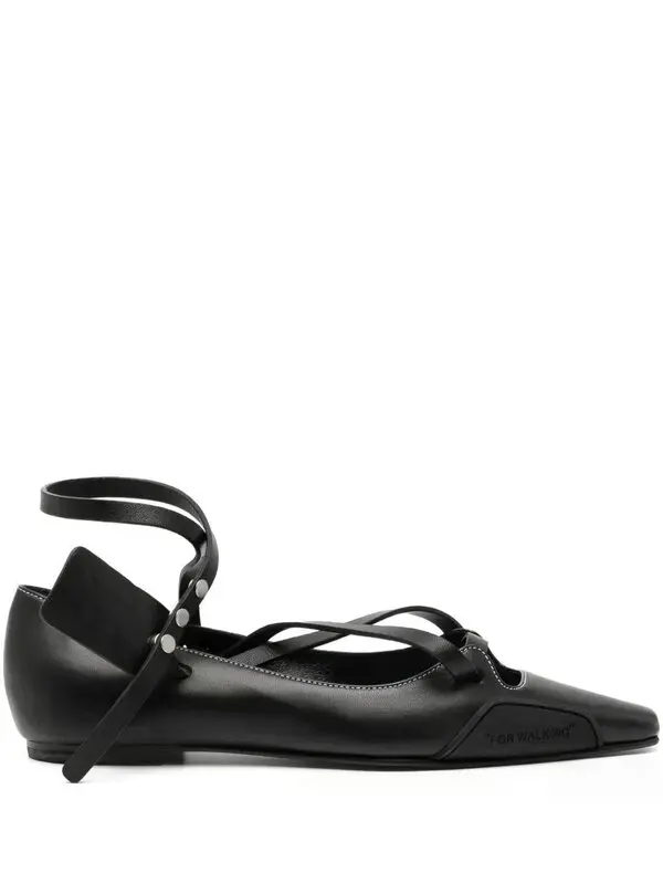 Off-White Strapped Pointed Toe Flat Pumps