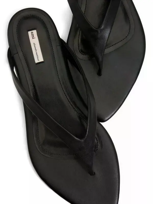 AMI Paris Pointed Toe Flat Sandals - Black
