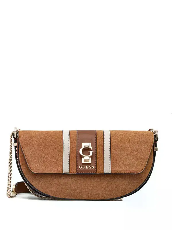 Guess Striped Detail Chain Strap Crossbody Bag - Brown