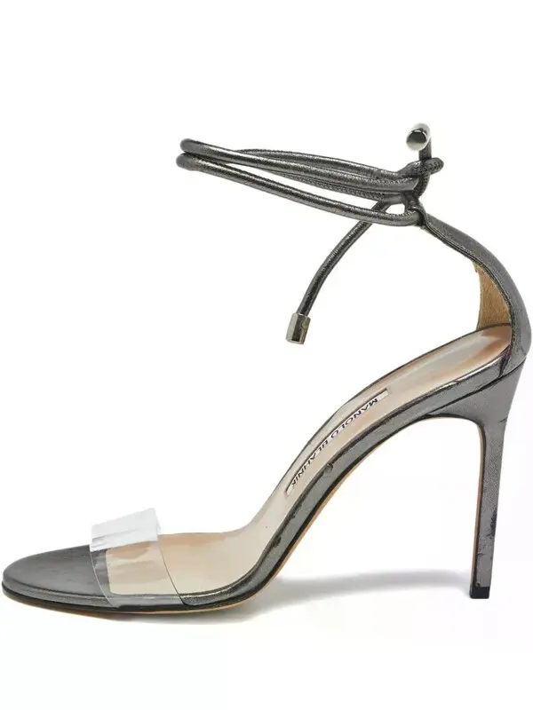Manolo Blahnik Metallic Leather Ankle Strap Sandals - Grey