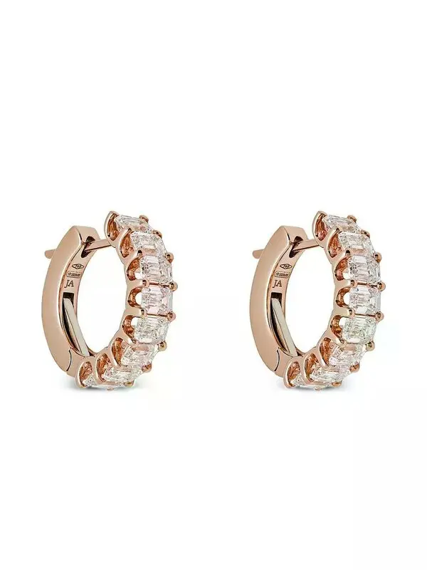 JEWELS AFICIONADO 18k Rose Gold Diamond Hoop Earrings With Emerald-cut Diamonds - Pink