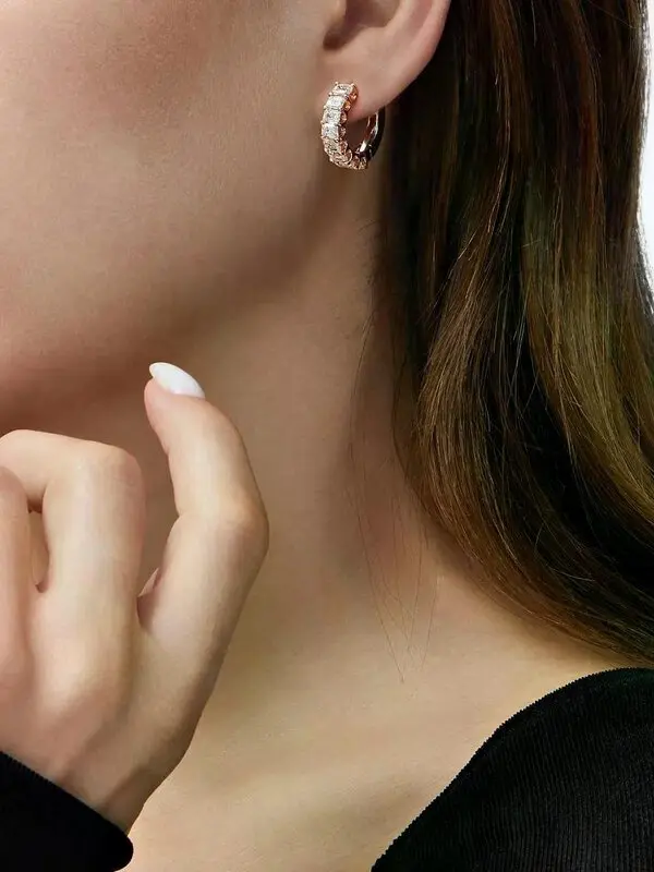 JEWELS AFICIONADO 18k Rose Gold Diamond Hoop Earrings With Emerald-cut Diamonds