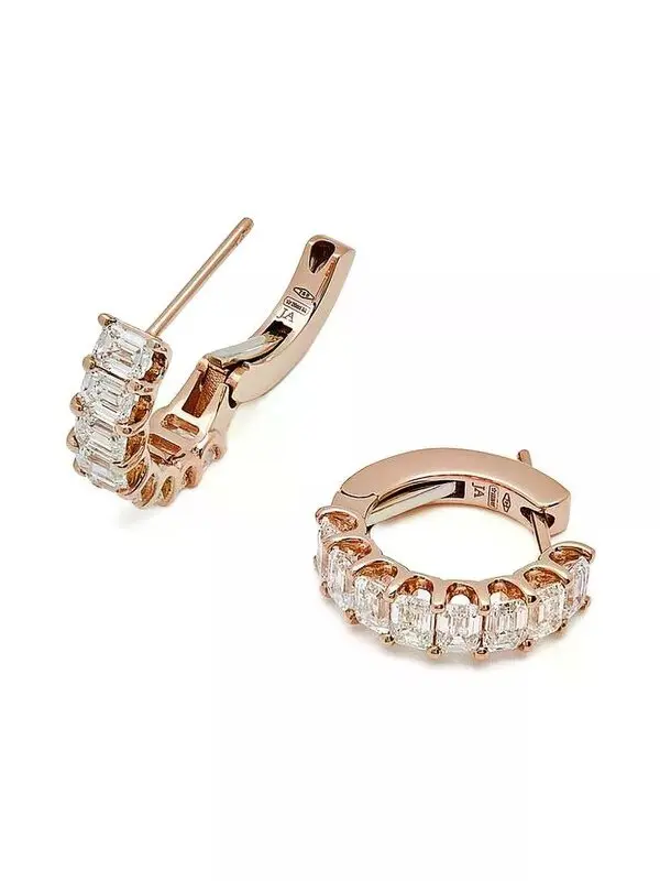 JEWELS AFICIONADO 18k Rose Gold Diamond Hoop Earrings With Emerald-cut Diamonds