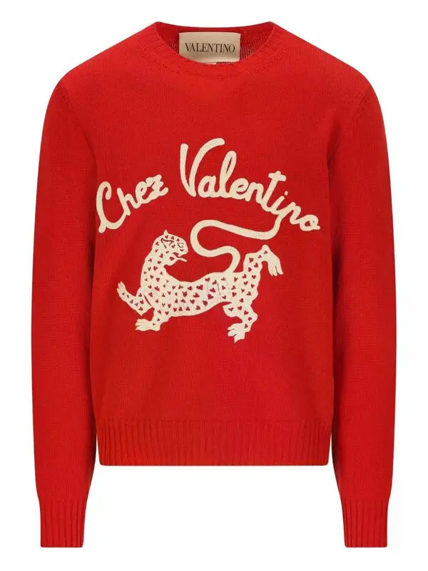Valentino Garavani Wool Sweater With Chez & Panther Embroidery - Red