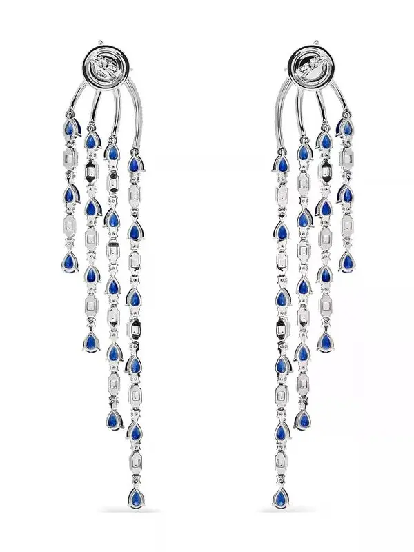 JEWELS AFICIONADO 18k White Gold Diamond And Sapphire Chandelier Earrings - Silver