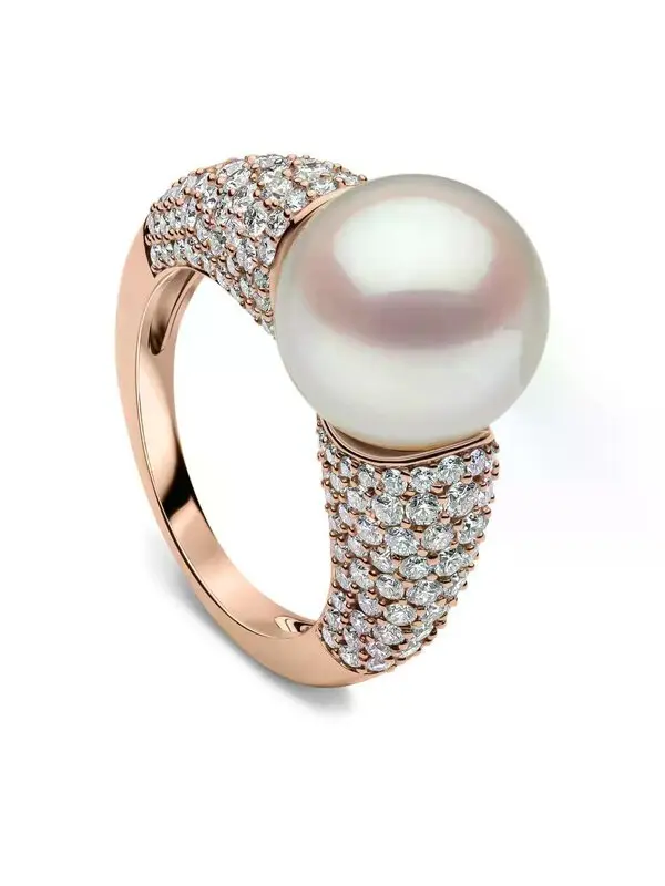 Yoko London 18k Rose Gold Diamond And Pearl Ring - Pink