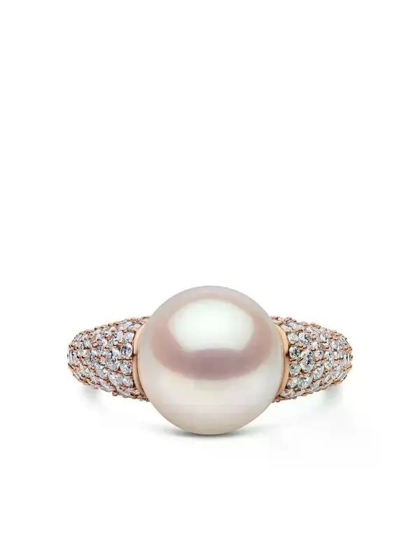 Yoko London 18k Rose Gold Diamond And Pearl Ring