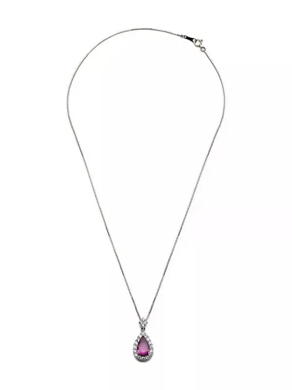 JEWELS AFICIONADO Platinum Pink Sapphire And Diamond Halo Pendant Necklace - Silver
