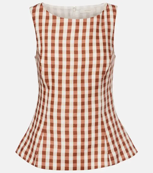 Faithfull The Brand Ana Gingham Linen Top - Brown