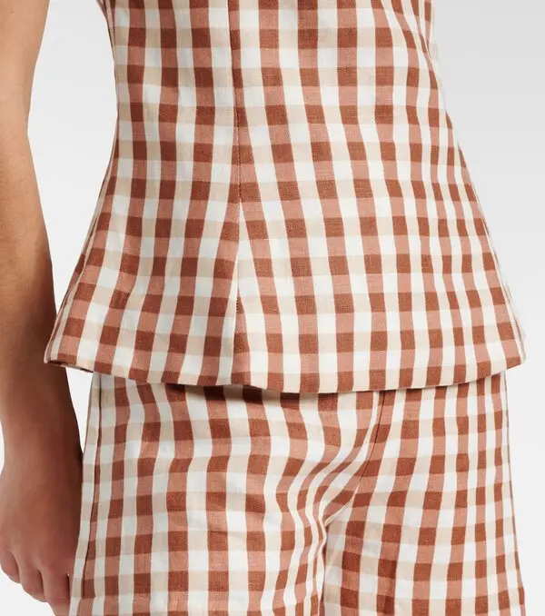 Faithfull The Brand Ana Gingham Linen Top - Brown