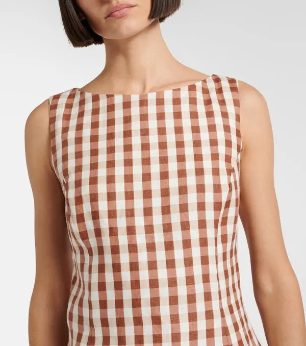 Faithfull The Brand Ana Gingham Linen Top - Brown