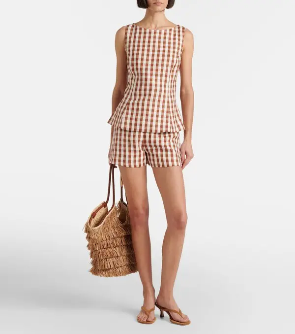 Faithfull The Brand Ana Gingham Linen Top - Brown