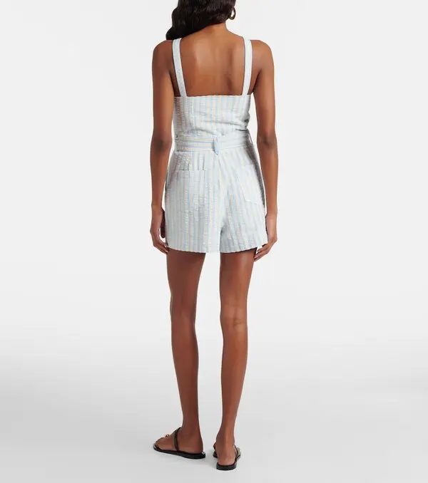 Simkhai Striped Cotton-blend Seersucker Romper - Blue