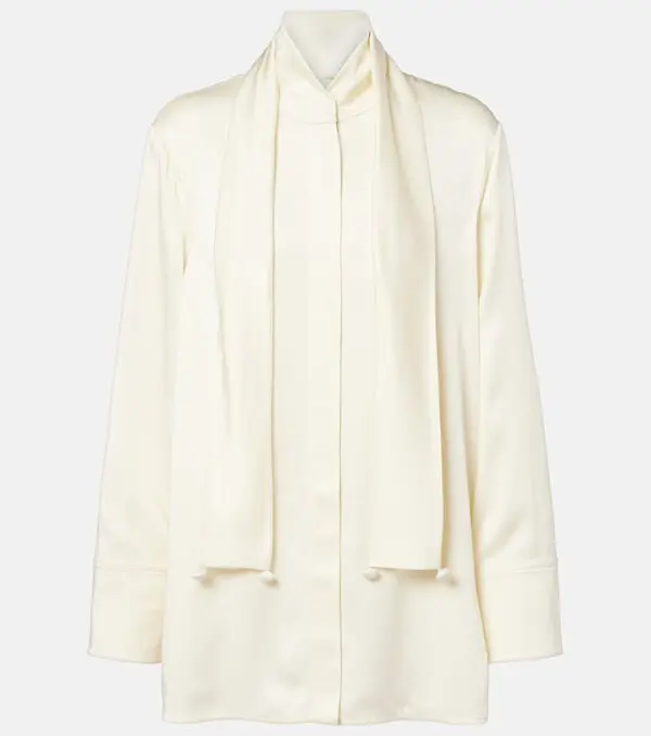 JIL SANDER Satin Shirt With Detachable Scarf Detail - White