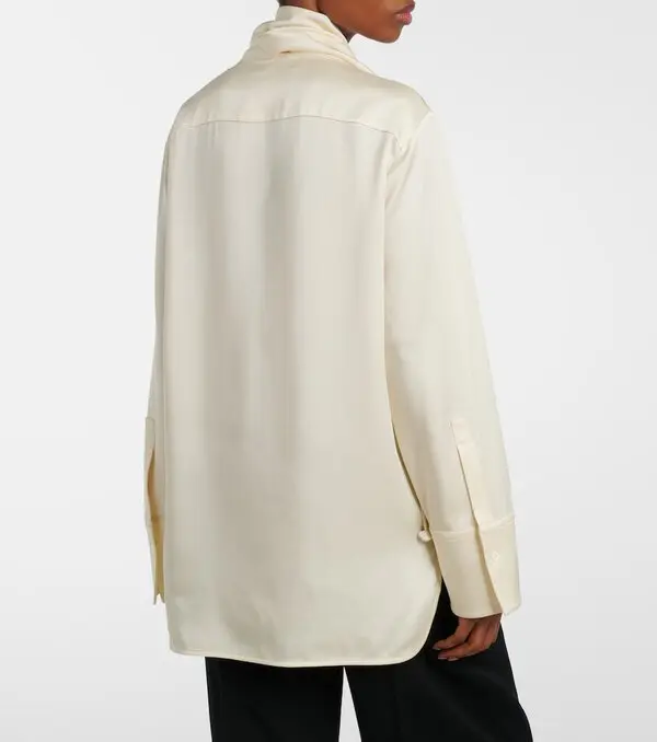 JIL SANDER Satin Shirt With Detachable Scarf Detail - White