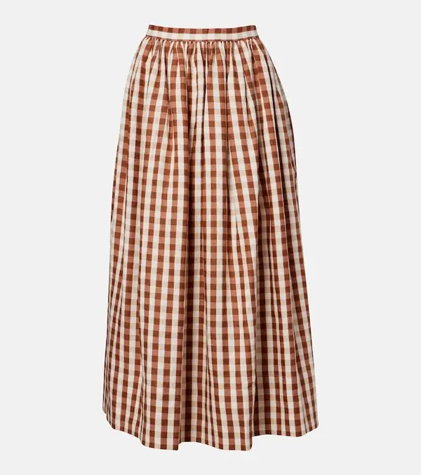 Faithfull The Brand Ida Gingham Linen Midi Skirt - Brown