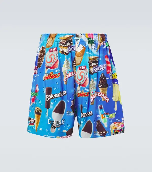 Balenciaga Printed Satin Shorts