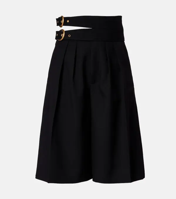 Chloé Virgin Wool Belted Shorts - Black