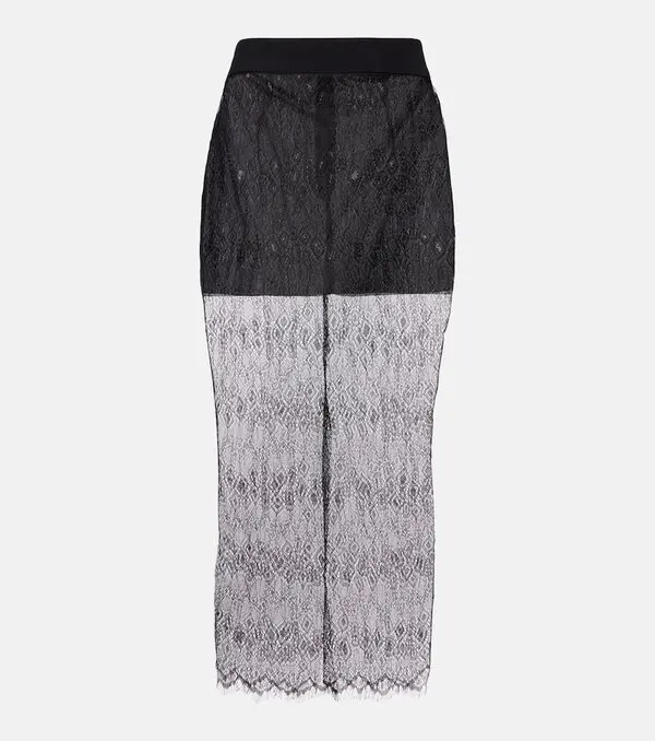 THE FRANKIE SHOP Alrose Lace Midi Skirt - Black