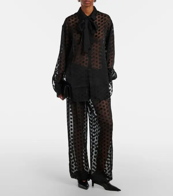 THE FRANKIE SHOP Orissa Polka-dot Sheer Wide-leg Pants