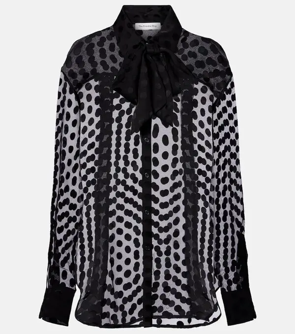 THE FRANKIE SHOP Peri Polka Dot Sheer Shirt - Black