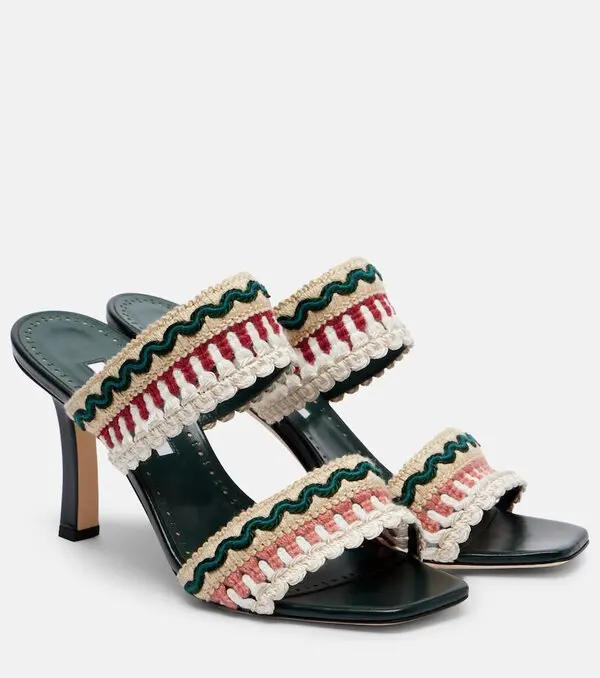 Manolo Blahnik Leather-trimmed Knitted Mules - Multicoloured
