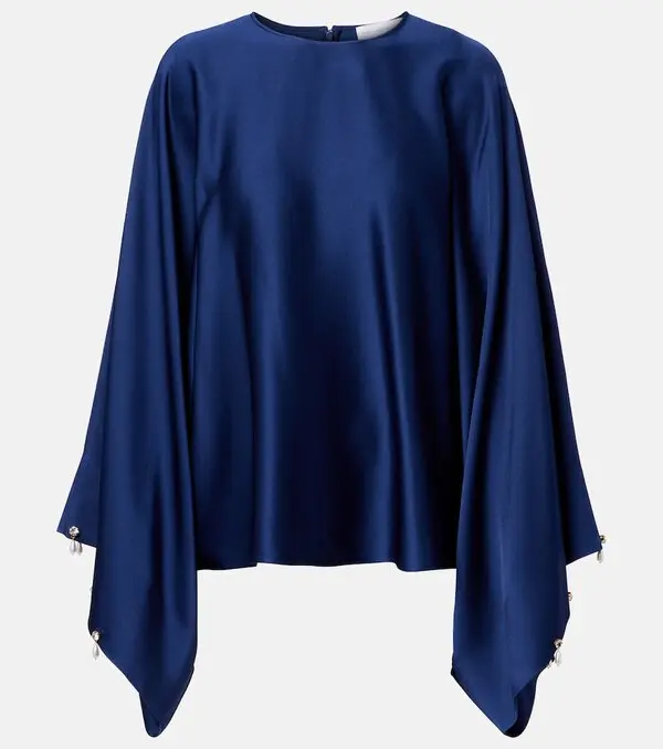 Stella McCartney Faux Pearl-embellished Satin Top - Blue
