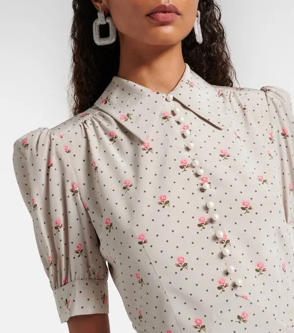 Alessandra Rich Floral Polka-dot Silk Maxi Dress