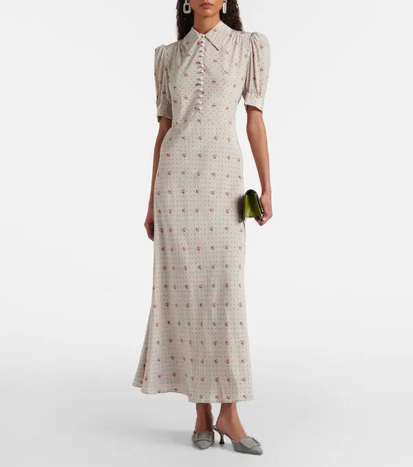 Alessandra Rich Floral Polka-dot Silk Maxi Dress