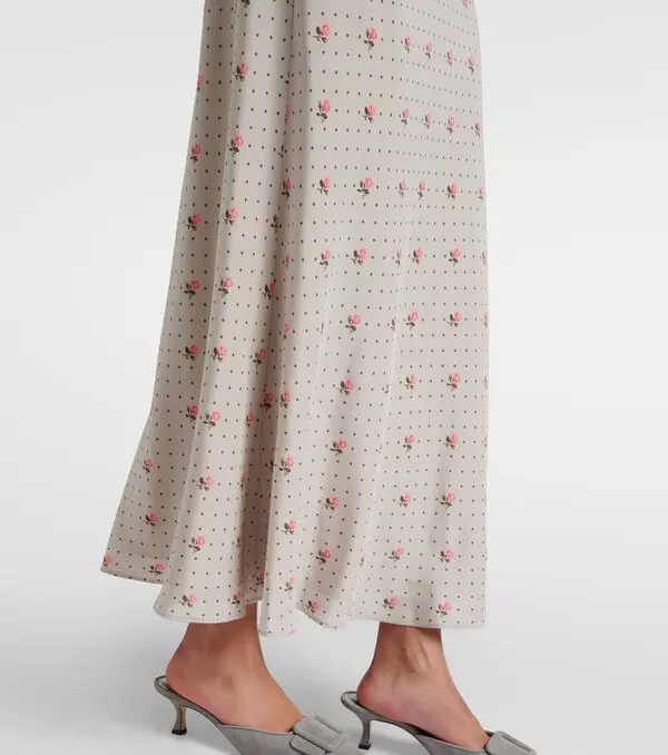 Alessandra Rich Floral Polka-dot Silk Maxi Dress