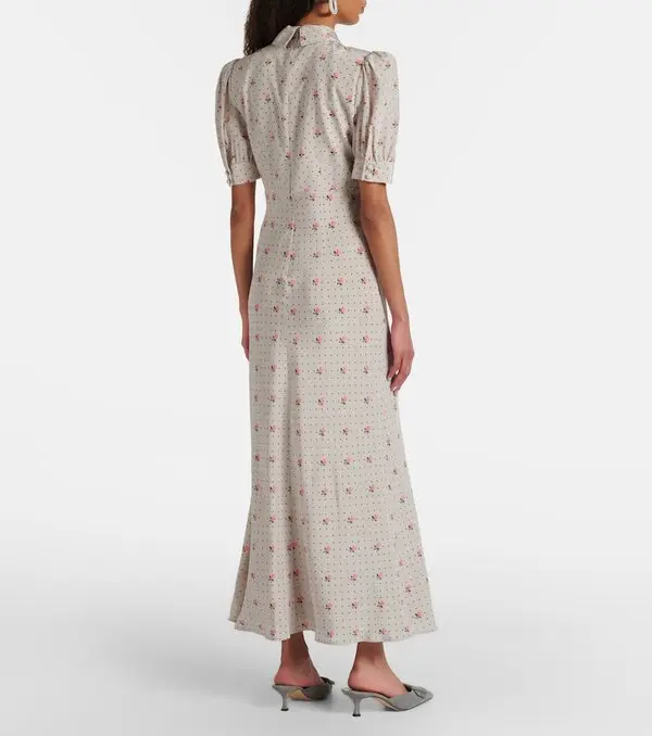 Alessandra Rich Floral Polka-dot Silk Maxi Dress