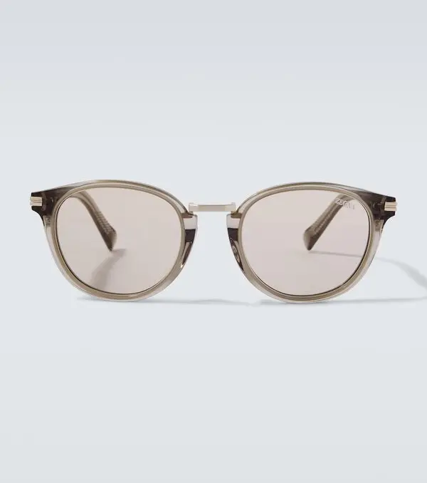 Zegna Round Frame Sunglasses With Acetate And Titanium Construction - Brown