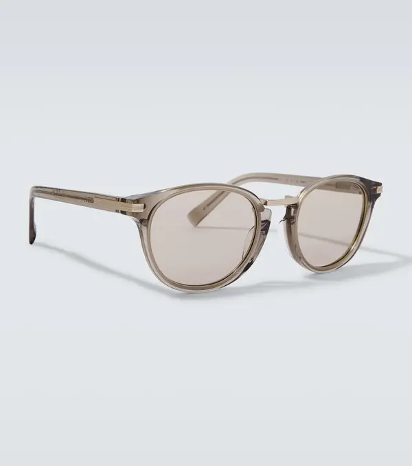 Zegna Round Frame Sunglasses With Acetate And Titanium Construction - Brown