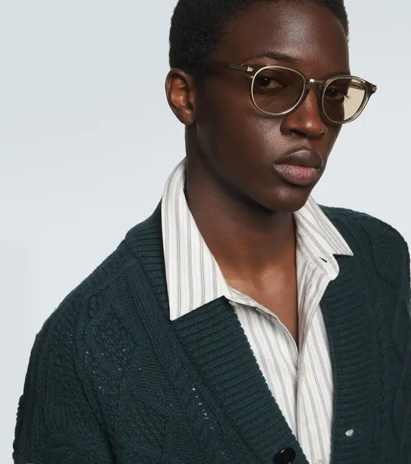 Zegna Round Frame Sunglasses With Acetate And Titanium Construction - Brown
