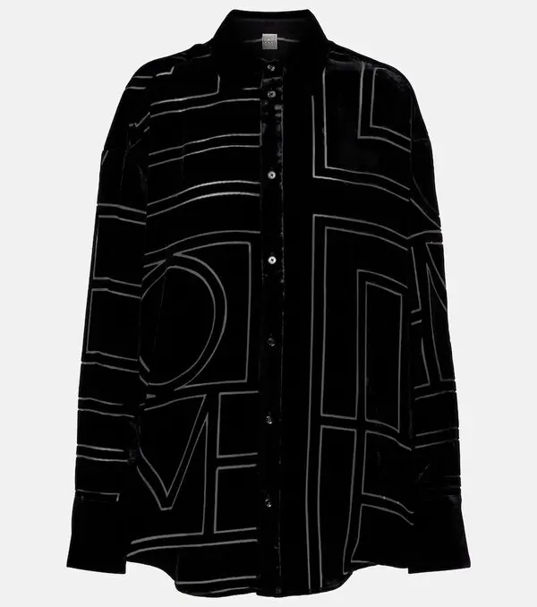 TOTEME Logo Velvet Devoré Shirt - Black