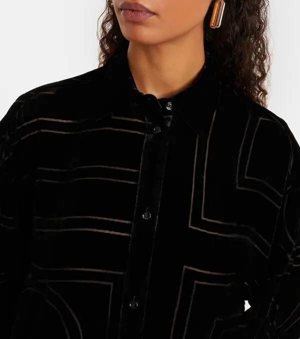 TOTEME Logo Velvet Devoré Shirt - Black