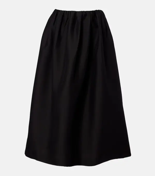 TOTEME Gathered Wool And Silk Midi Skirt - Black