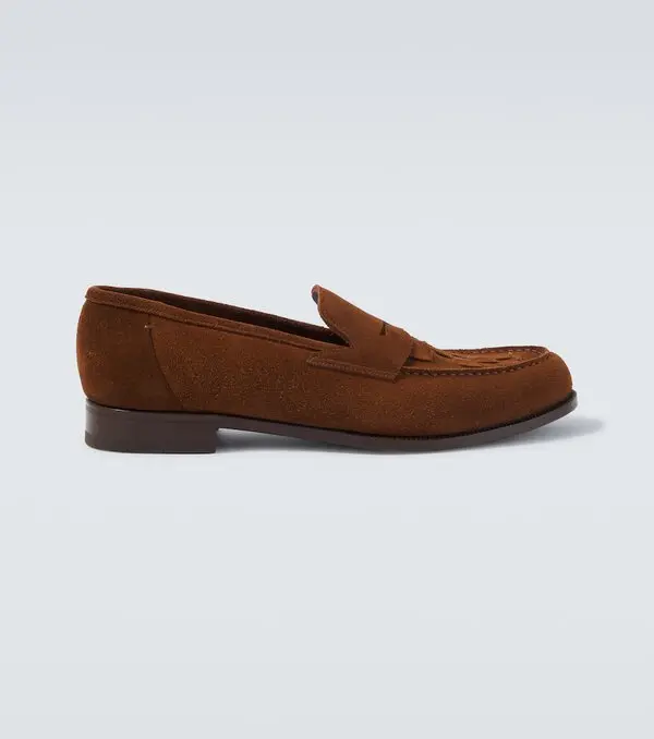 LARDINI Woven Suede Penny Loafers