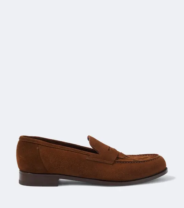 LARDINI Woven Suede Penny Loafers