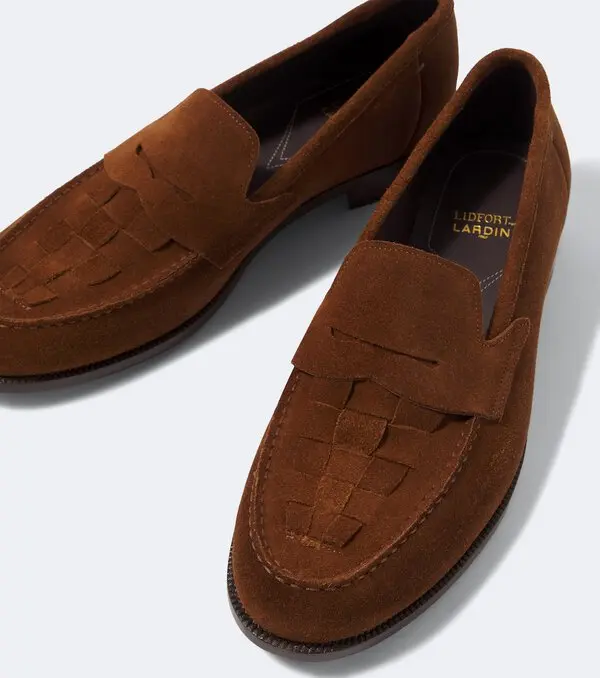 LARDINI Woven Suede Penny Loafers
