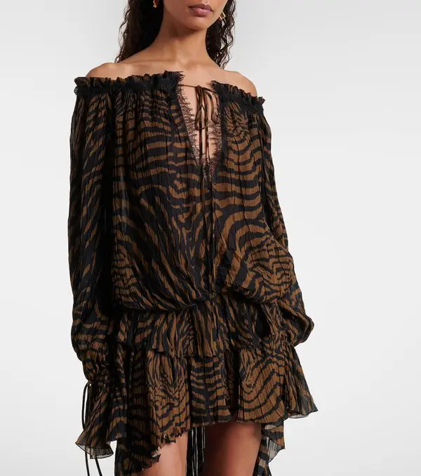 Blumarine Lace-trimmed Zebra-print Chiffon Top