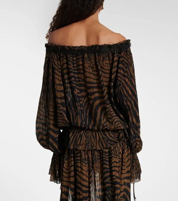 Blumarine Lace-trimmed Zebra-print Chiffon Top