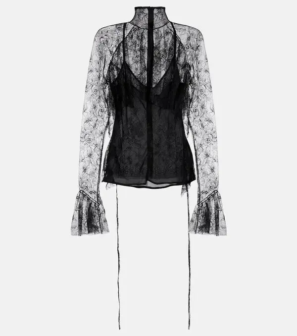 Blumarine Sheer Lace Turtleneck Blouse
