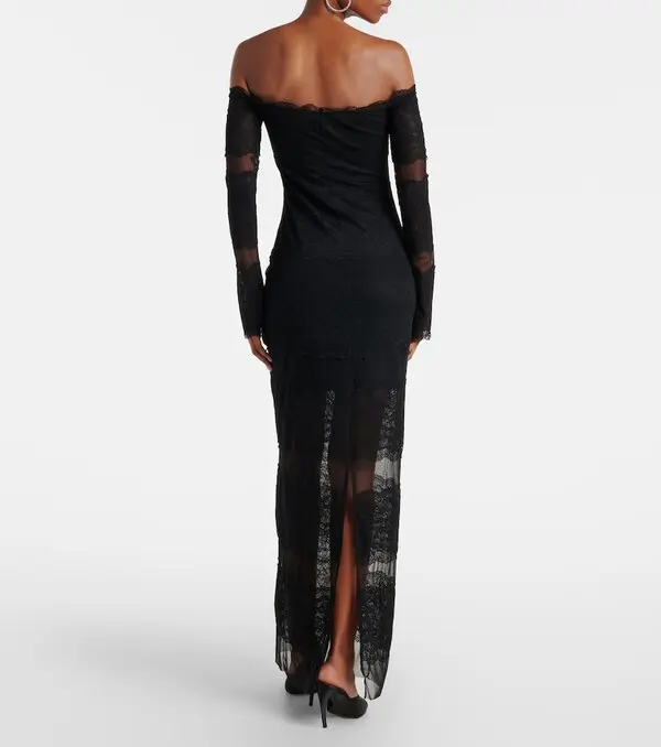 Blumarine Off-shoulder Lace Maxi Dress