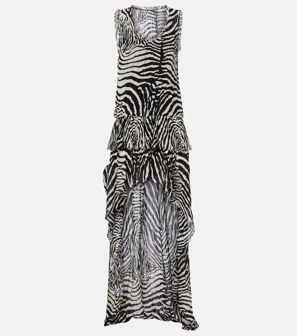 Blumarine Zebra Print Asymmetric Chiffon Mini Dress - Black